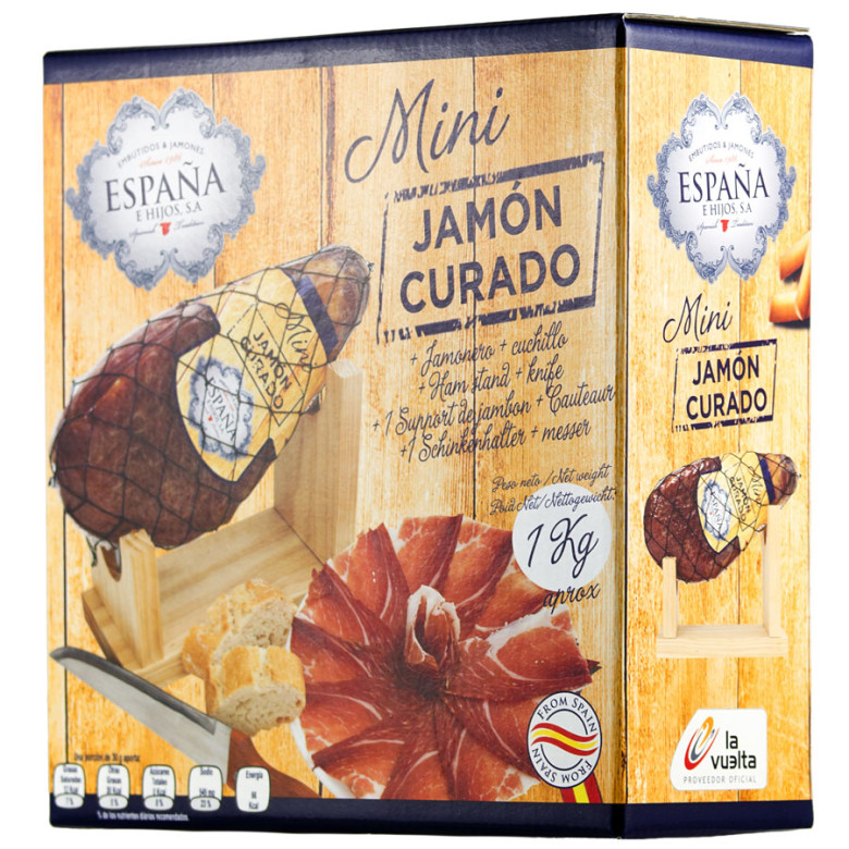 Jamón - Mini jamon set - 1kg jamonu serrano bez kosti, stojánek a nůž ...